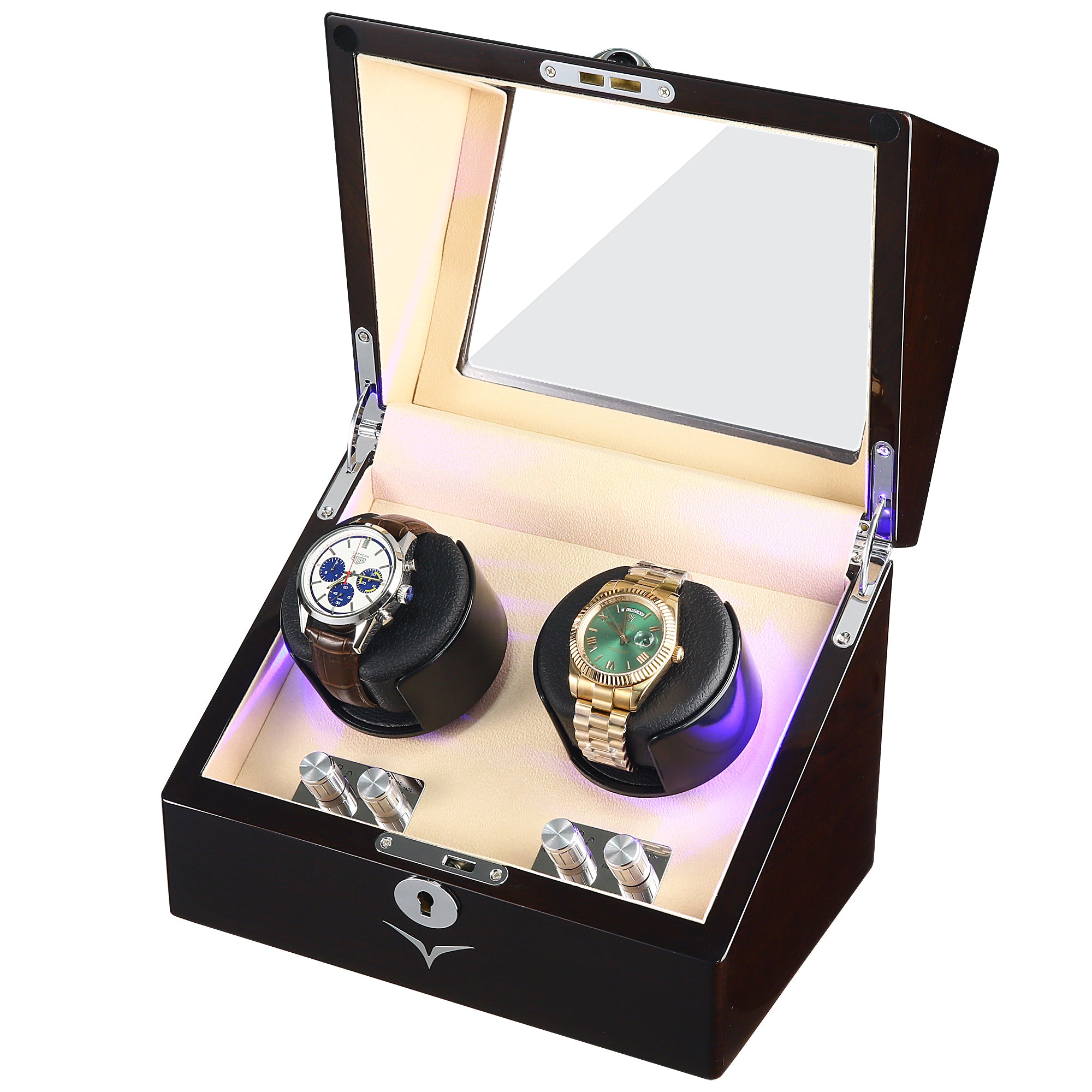 Mahogany Watch Winder Box for 2 Watches|Cuffed Watch Winders