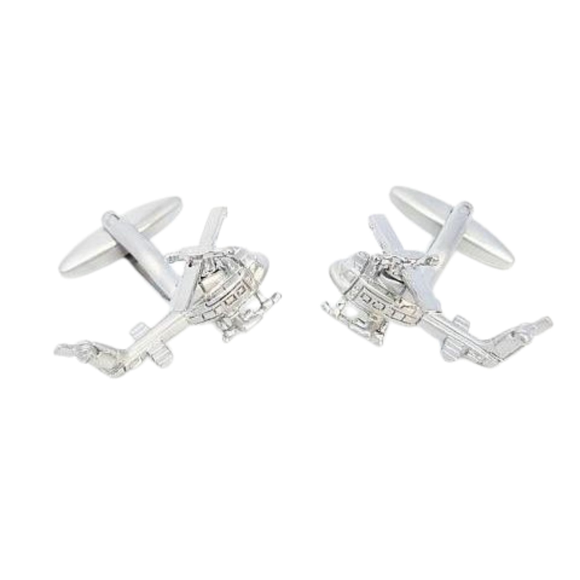 Chrome UH-1 Huey Helicopter Cufflinks | Benjamin Cufflinks
